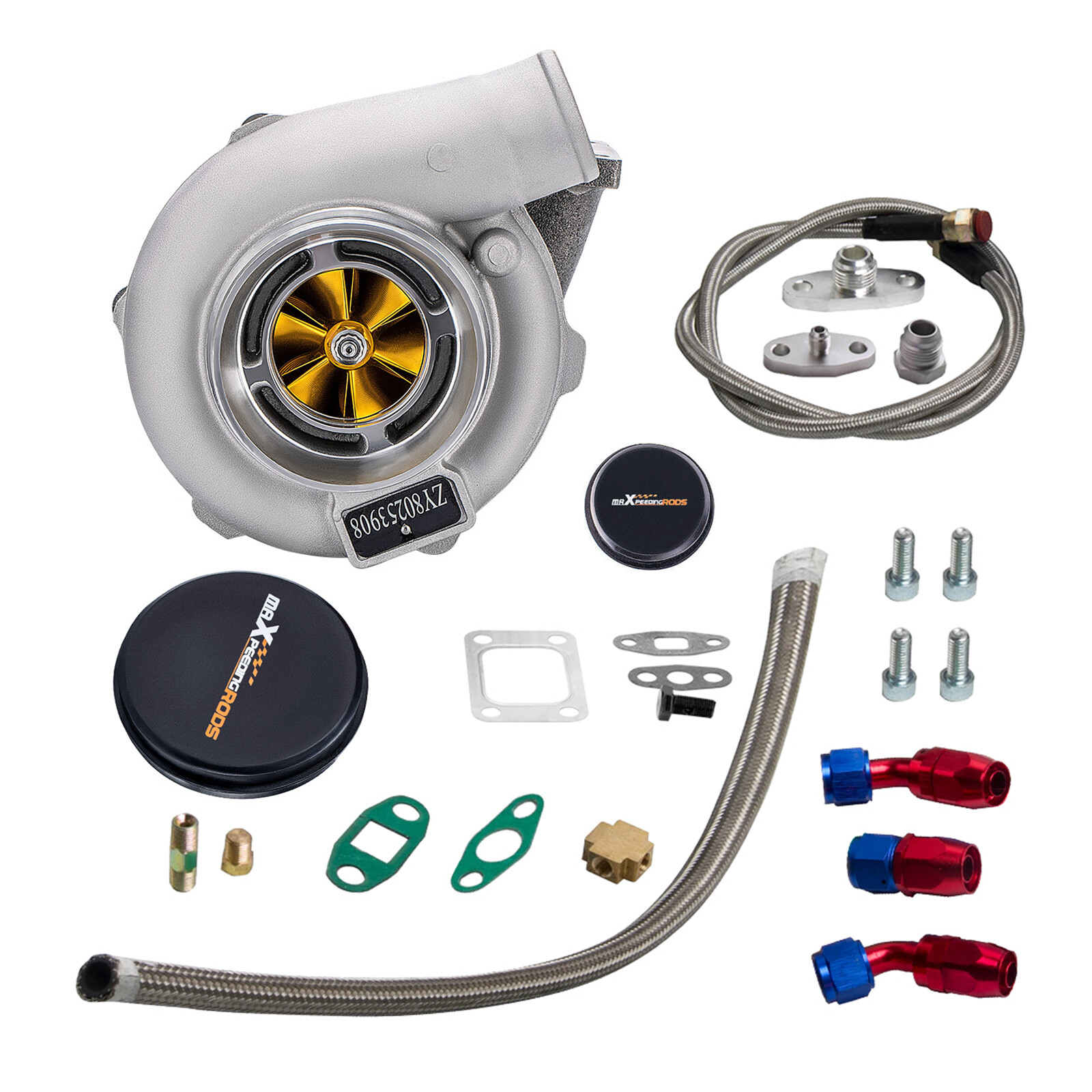 GT3076 GT3037 GT30 Billet Turbo 4-BOLT Flange 500HP + Oil In & Return ...