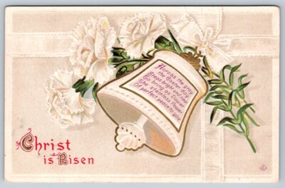 Christ Is Risen, Bell, Carnations, Poem, Antique Embossed Greetings ...