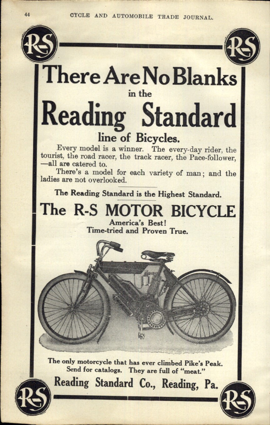 1907 PAPER AD CAR AUTO Reading Standard Motorcycle R-S Motor Bicycle PA ...