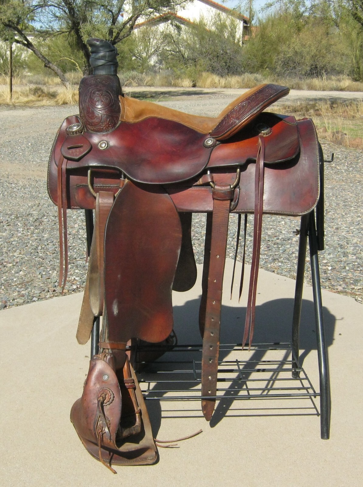 Floral Tooled Roping Hunting Trail Saddle Tapaderos 16" | eBay