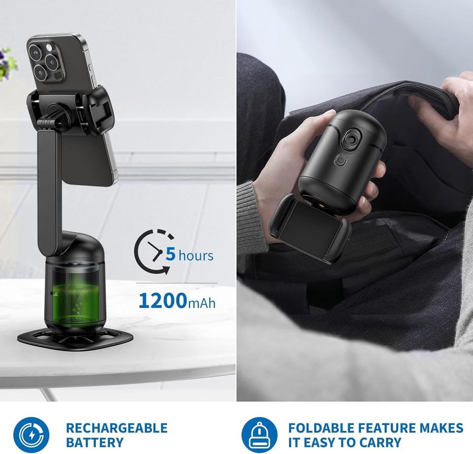 Auto Tracking Tripod 360° Rotation Phone Gimbal Stand w/AI Face Follow ...