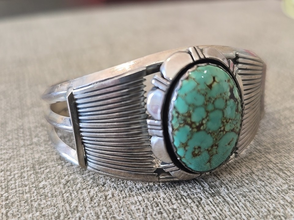 Vintage Turquoise Silver 1 Stone Cuff Bracelet 43 Grams Native American ...