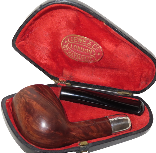 LOEWE & CO. MILITARY MOUNT CASED PIPE W/ SILVER BAND & MADE IN 1920's ...