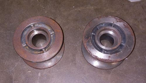 Pair Steel Pulleys 4 in 1-3/16 to 1-5/8ID 2" Groove Depth | eBay