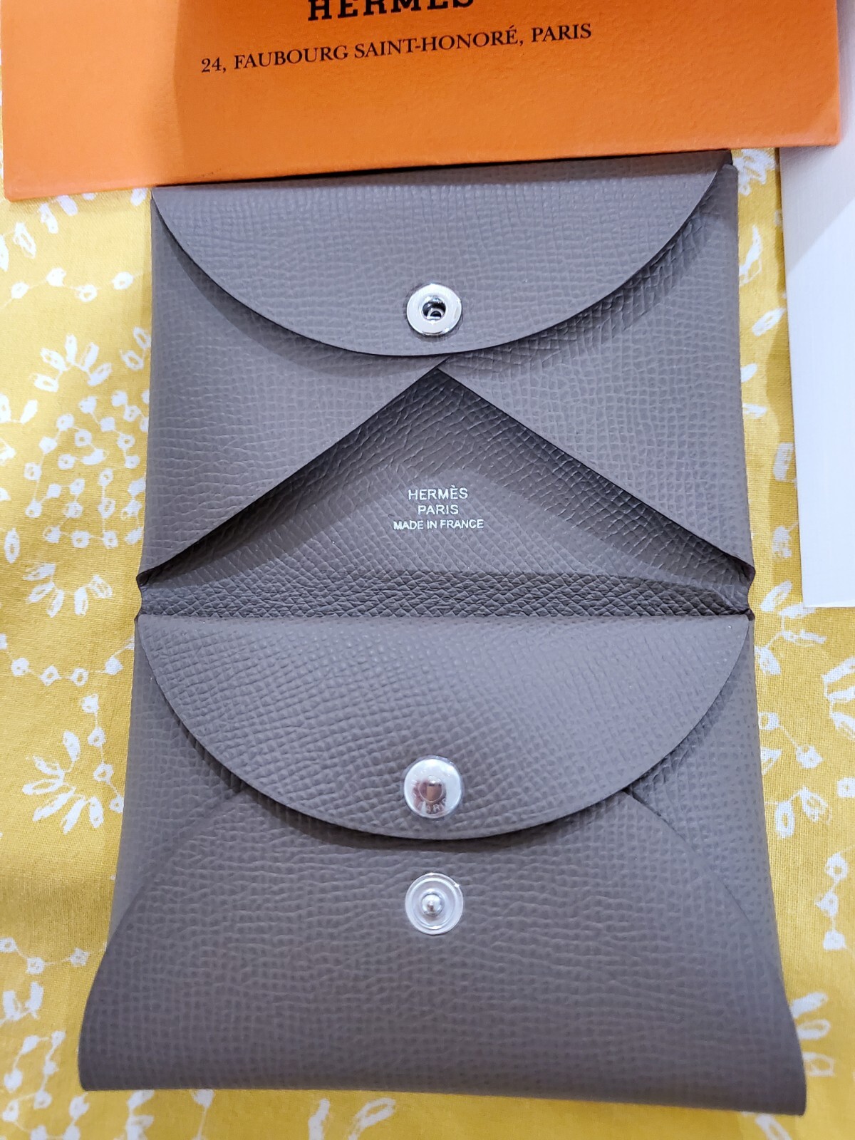 Brand New Hermes Calvi Duo Compact Card Holder Wallet in Etoupe Epsom ...