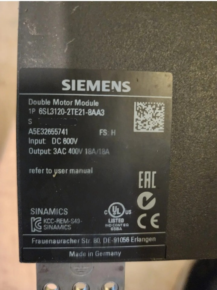SIEMENS 6SL3120-2TE21-8AA3, Double Motor Module 6SL31202TE218AA3 *NDA ...