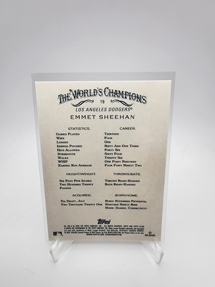 2024 Topps Allen & Ginter #19 Emmet Sheehan (RC) | eBay