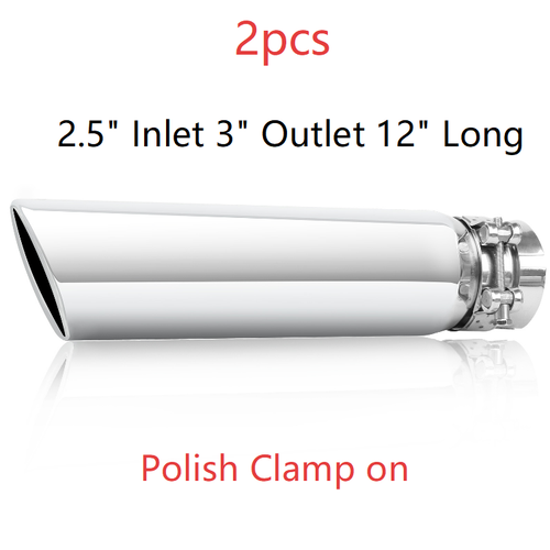Pair 2.5" Inlet Exhaust Tips 3" Out 12" Long Clamp on Tailpipe ...