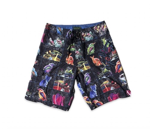Golden Breed Board Shorts Aussie Wildlife Surf Print Black Retro Size ...