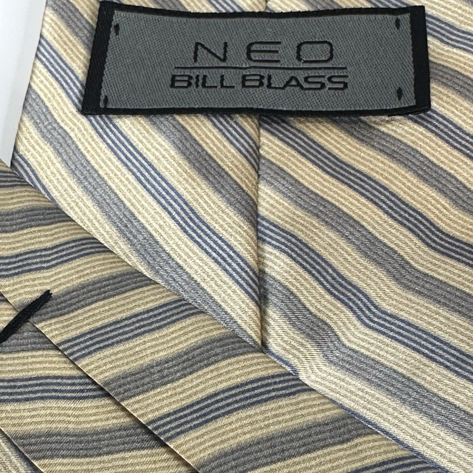 NEO Bill Bass Men’s Silk Tie – Gold & Gray Striped Necktie 100% Silk 59 ...