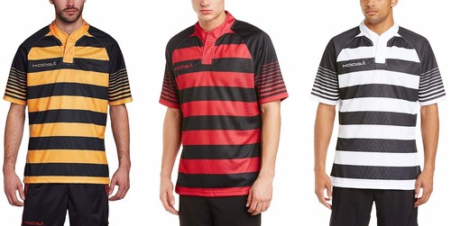 Kooga Phase II Touchline Hooped Match Rugby Shirts Black and Gold / Red ...