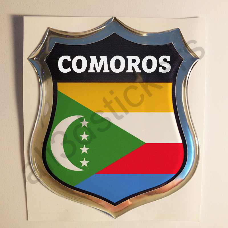 Sticker Comoros Emblem 3D Resin Domed Gel Comoros Flag Vinyl Decal Car ...