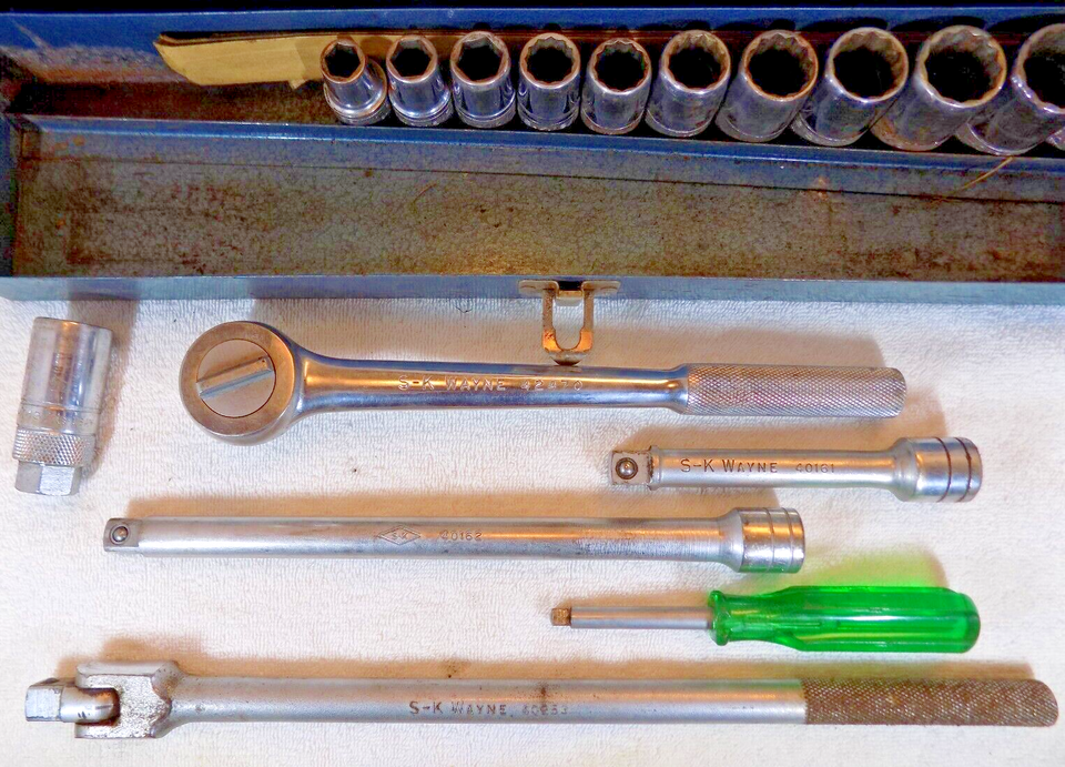 Vintage S-K SK Wayne 1/2” Drive Socket Set USA Ratchet Tools Metal Case ...