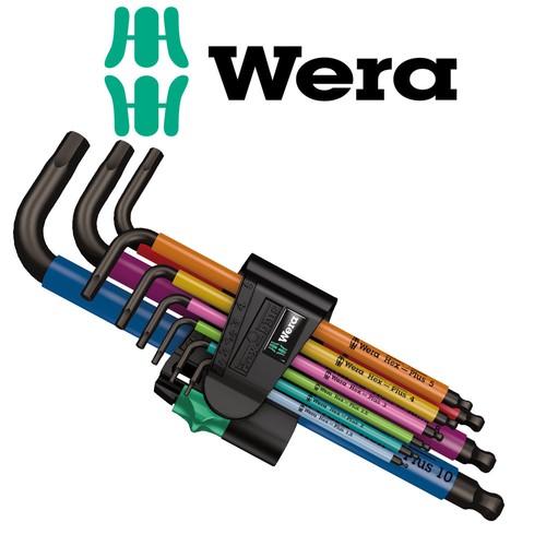 WERA HOLD FUNCTION Hex-Plus 9 Pce Multi Colour Ball-End Hex Allen Key ...