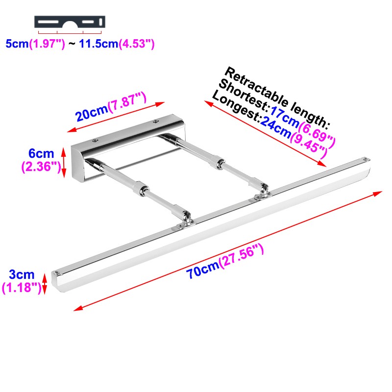 16W LED Vanity Lighting Retractable Wall Light Acrylic Mirror Front ...