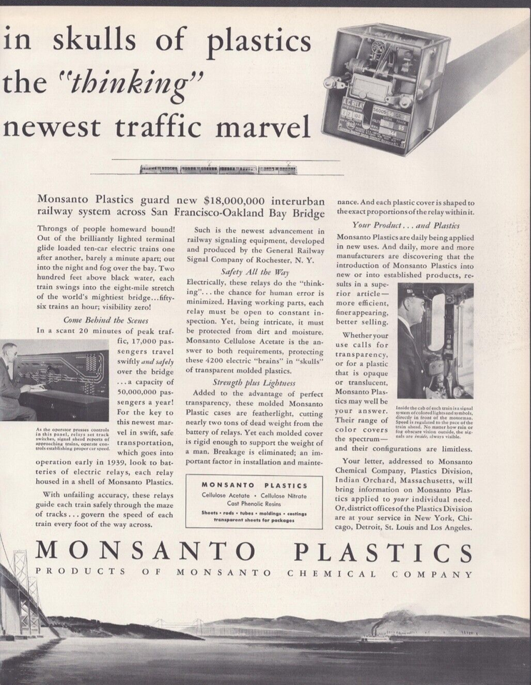 1938 Print Ad Monsanto Plastics Chemical Train Control System Bridge ...