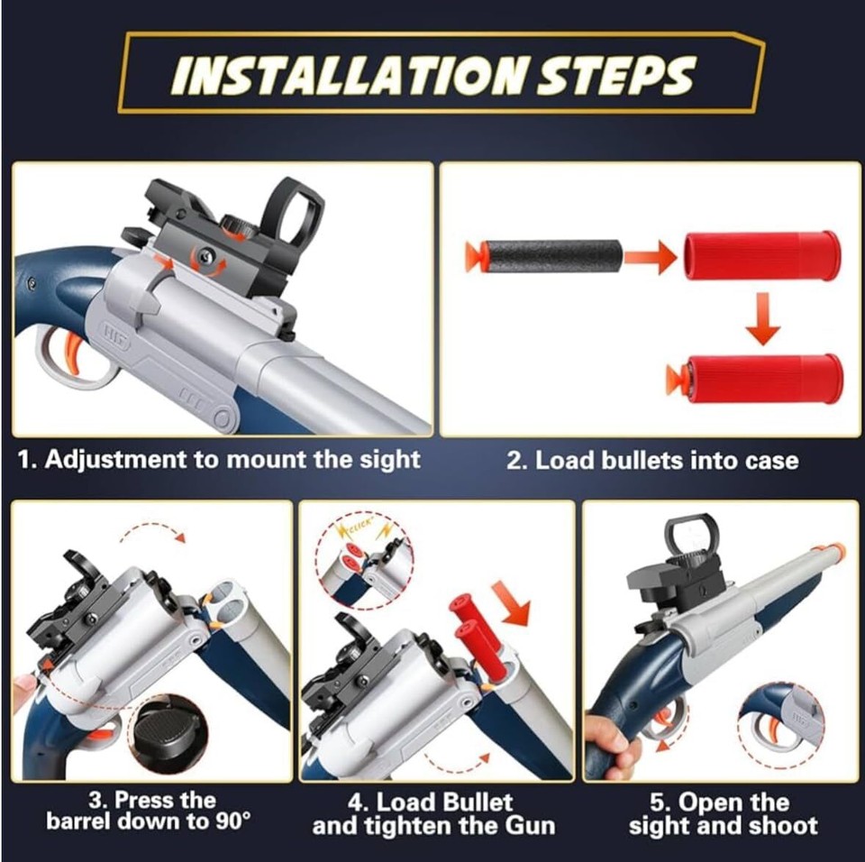 Toy Gun Foam Dart Shotgun Blaster Double Barrel Soft Bullet Toy Rifle ...