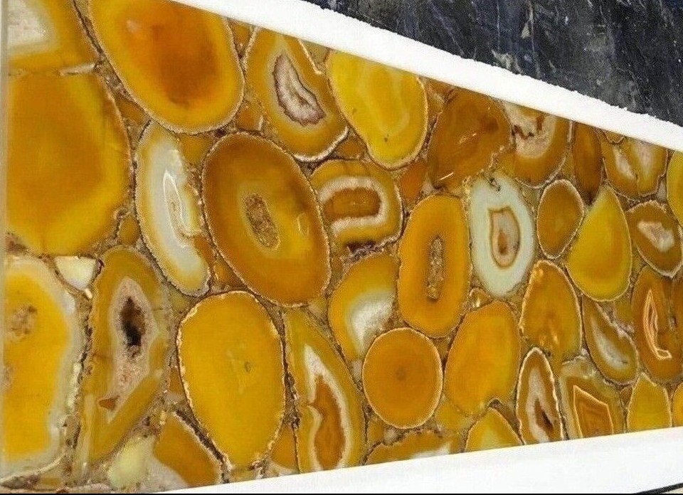 Yellow Agate Stone Kitchen Dine Table Geode Table Top Agate End Table ...