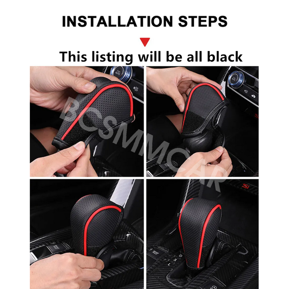 Car Accessories Gear Shift Knob Cover Black Leather Shifter Sleeve ...