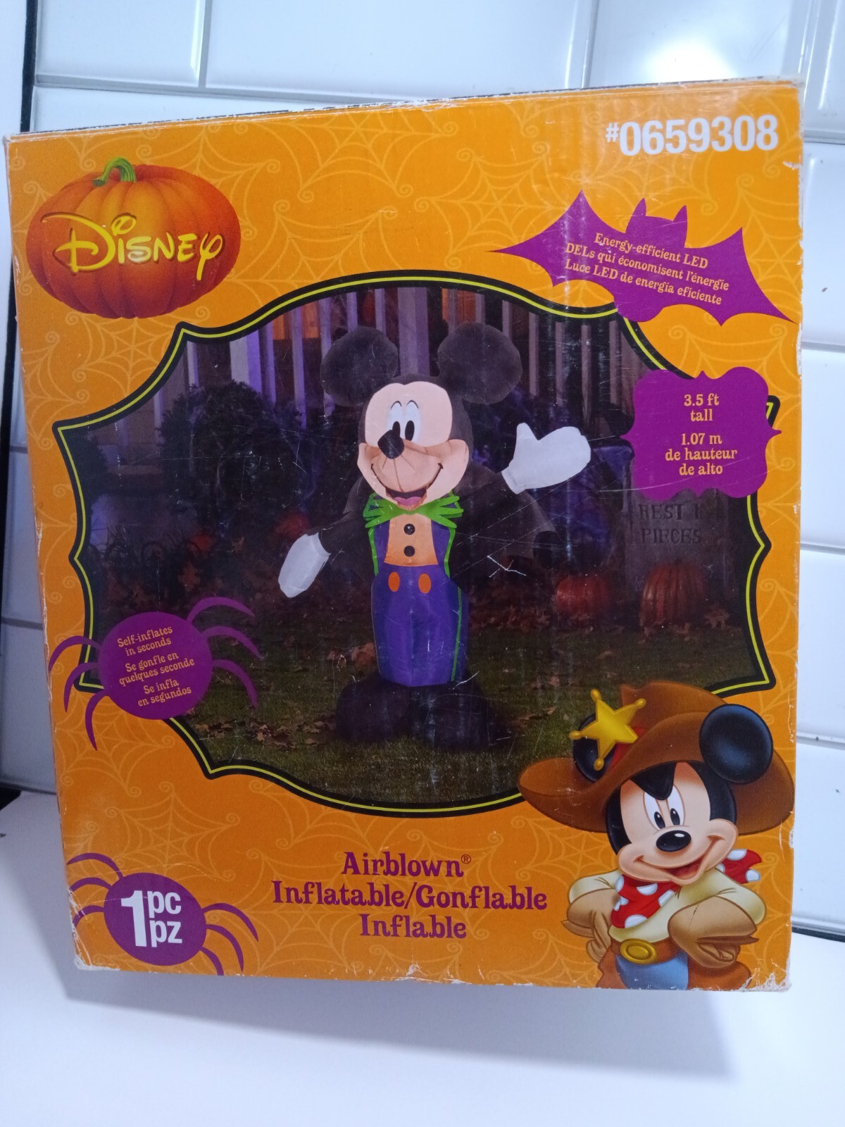 Halloween Disney 3.5 ft Mickey Mouse Bat Lighted Yard Airblown ...