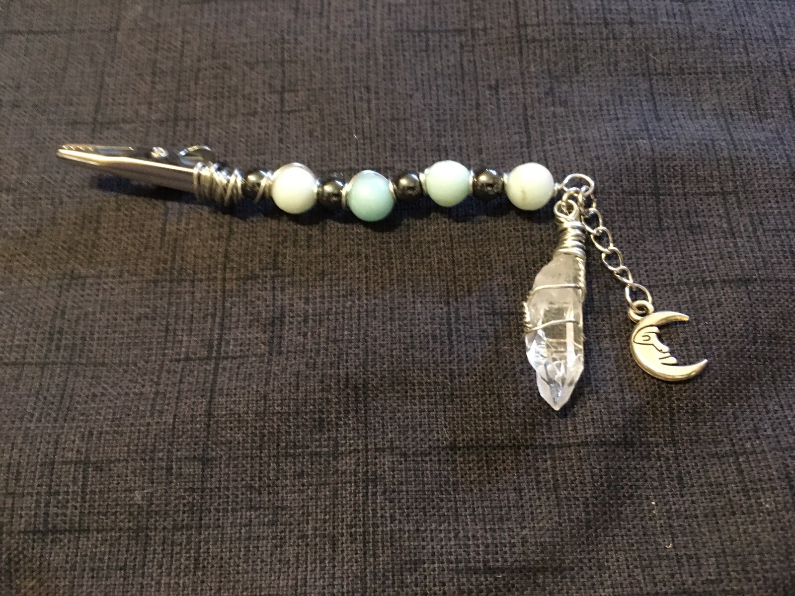 Amazonite And Quartz Roach Clip- Beaded Roach Clip, Crystal Roach Wand ...