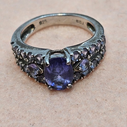 DESIGNER JTV TANZANITE PAVE ZIRCON RHODIUM OVER STERLING SILVER RING SZ ...