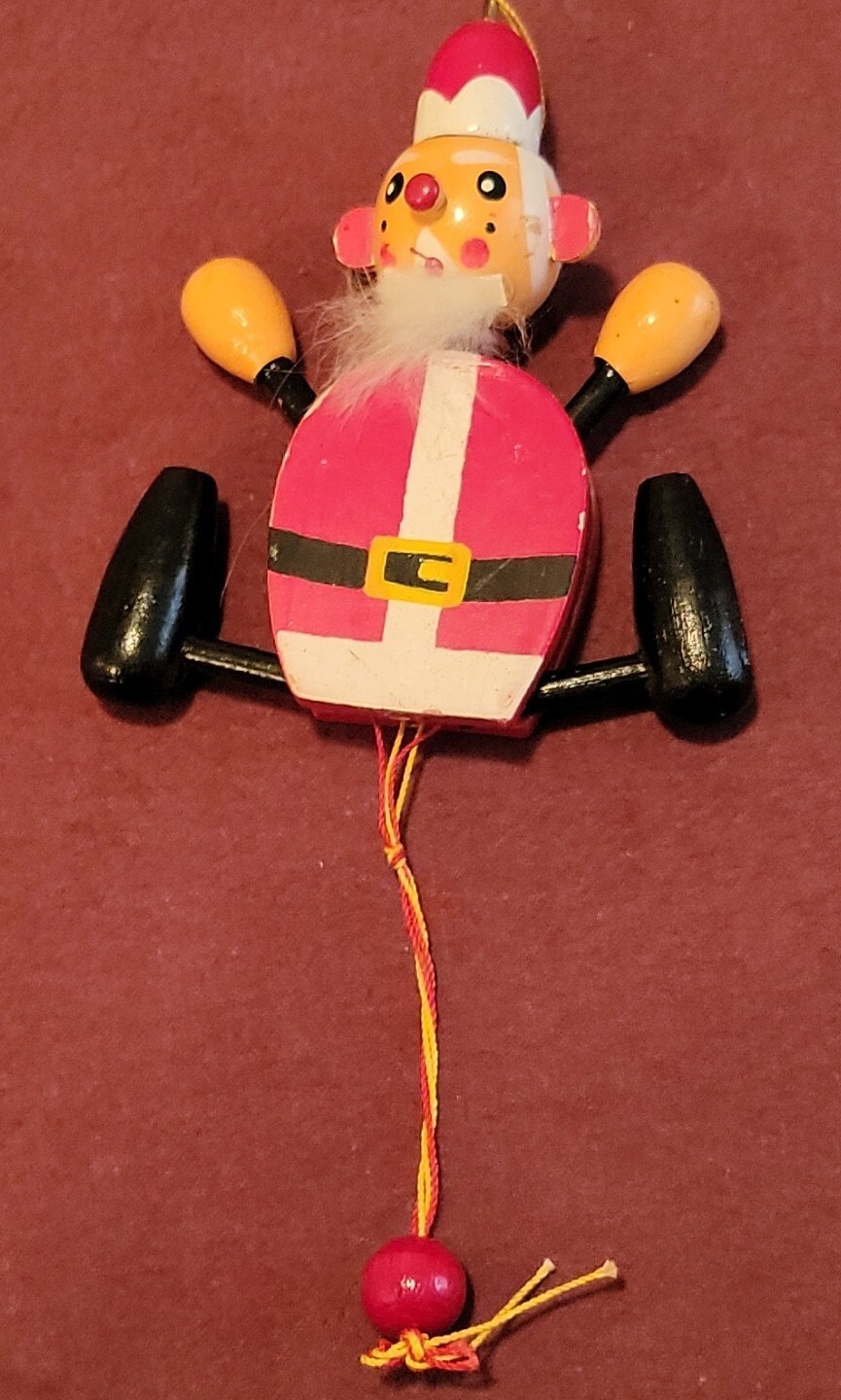 Vintage Santa Pull String Wooden Toy Ornament Folk Art Jumping Jack ...