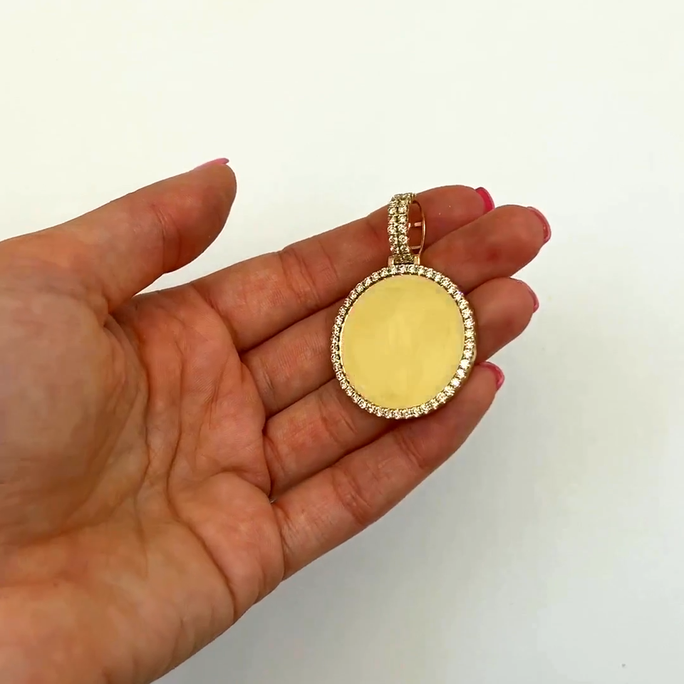 1.82CTW Natural Diamond 10K Gold Round Picture Memory Medallion Pendant ...