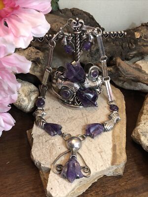40s Sterling Hand Holding Amethyst Tulip Braacelet Necklace Screw ...