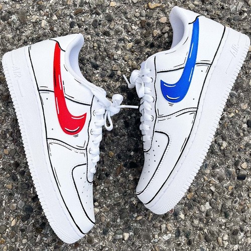 Nike Custom Air Force 1 "Red White & Blue Cartoon" Outline USA Shoe ...