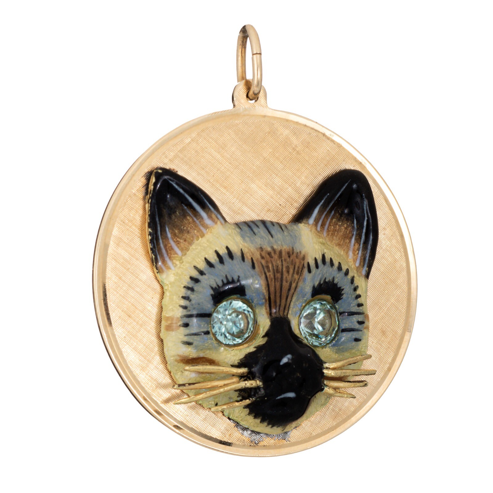 60s Vintage Siamese Cat Medallion Pendant 14k Yellow Gold Vintage ...