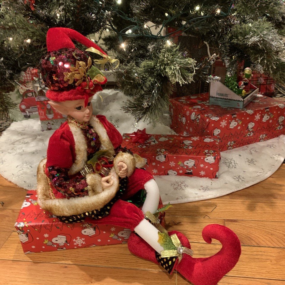 Martha Stewart 29" Elf Fairy Red Fur Dress Posable Shelf Sitter ...
