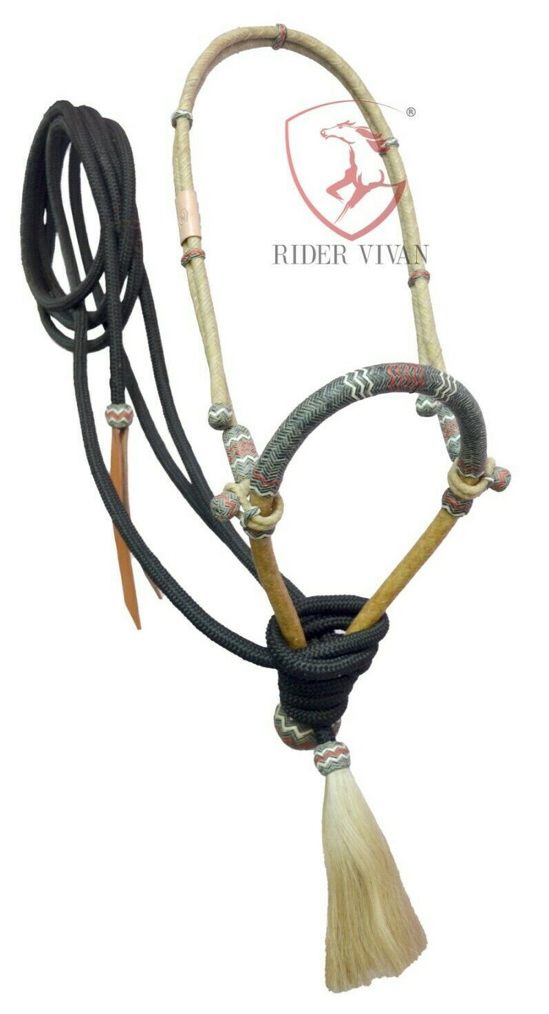 Horse Bosal Set 40 Plait, Western Bosal Rawhide Natural/Black, 11 ...
