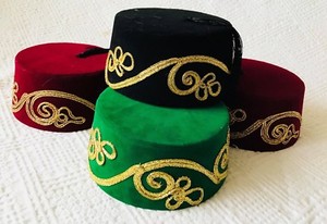 GENUINE FEZ AUTHENTIC TURKISH FES TARBOOSH EXOTIC OTTOMAN WEAR GOLD ...