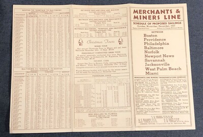 1937 Merchants and Miners Line Proposed Sailing Schedule Passenger ...