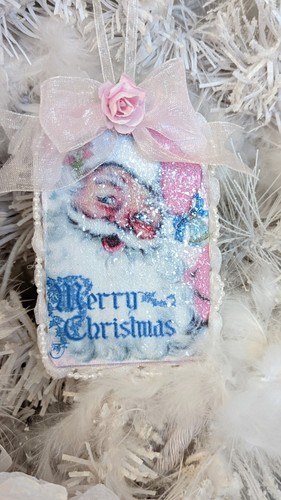 Shabby Chic Victorian Pink Santa Roses Glitter Decoupage Christmas ...