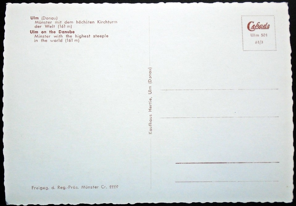 1950s Ulm Minster, Bird’s-eye View, “Ulm on the Danube”, Ulm, Germany ...