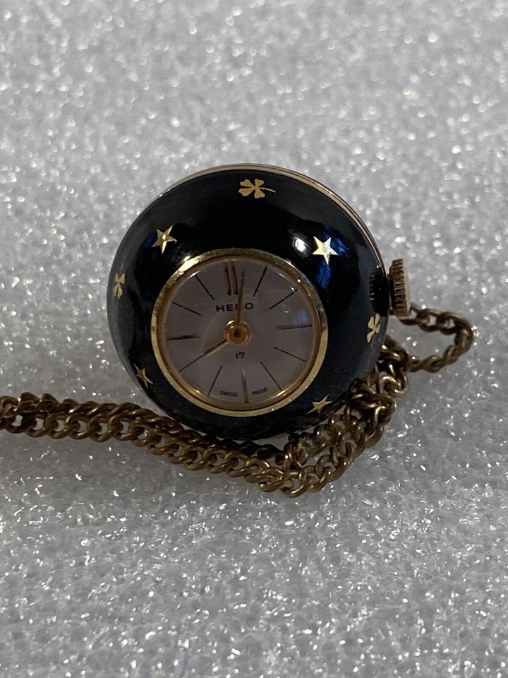 HENO 1960's Swiss Made 17 Jewel Ball Watch Stars & Clovers. Black. Gold ...