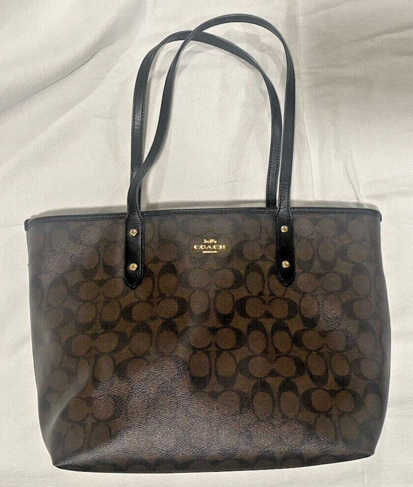 COACH LARGE SIGNATURE LOGO Dark Brown Handbag G1891-… - Gem