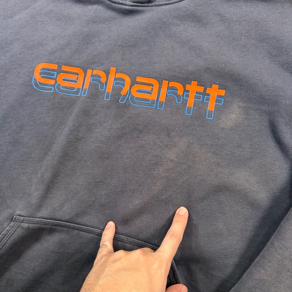 Carhartt Rain Defender Loose Fit Hoodie Mens 2XL Blue Logo Print ...