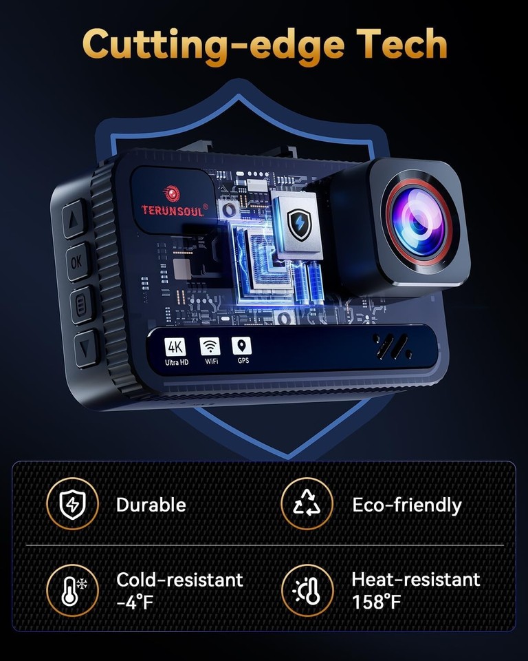 4K Dash Cam Pack - Front/Rear, Night Vision, WiFi Control, 128GB ...