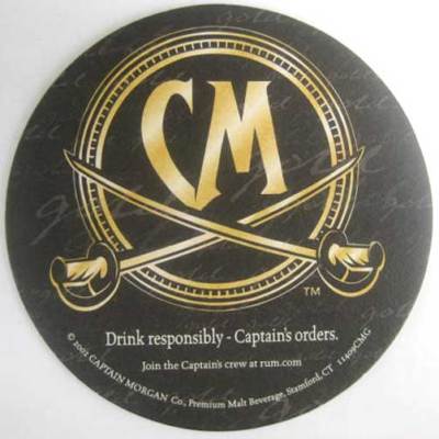 CAPTAIN MORGAN GOLD Rum COASTER Mat w/ CROSSED SWORDS & PIRATE ...