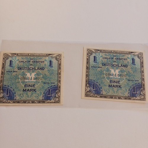 1944 Germany 1 (Eine) Mark Deutschland WWII Allied Occupation 2 NOTES ...