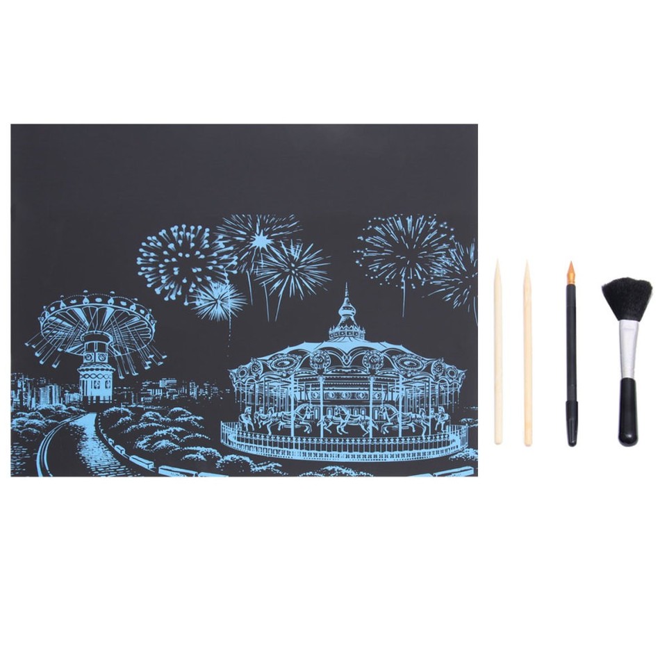 Scratchboard Painting Kids Drawing Kit DIY Scratching Night Veiw | eBay ...