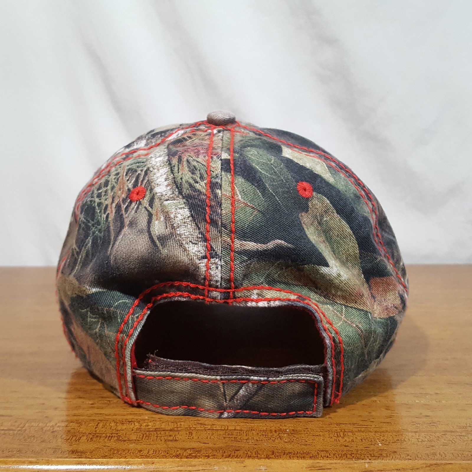 Distressed Look Red & Camouflage Baseball Cap w/ Embroidered American ...