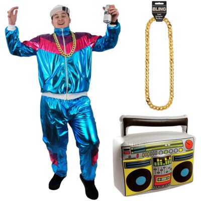 80S SHELL SUIT FANCY DRESS COSTUME CHAV 1980'S SHINY TRACKSUIT MEN'S ...