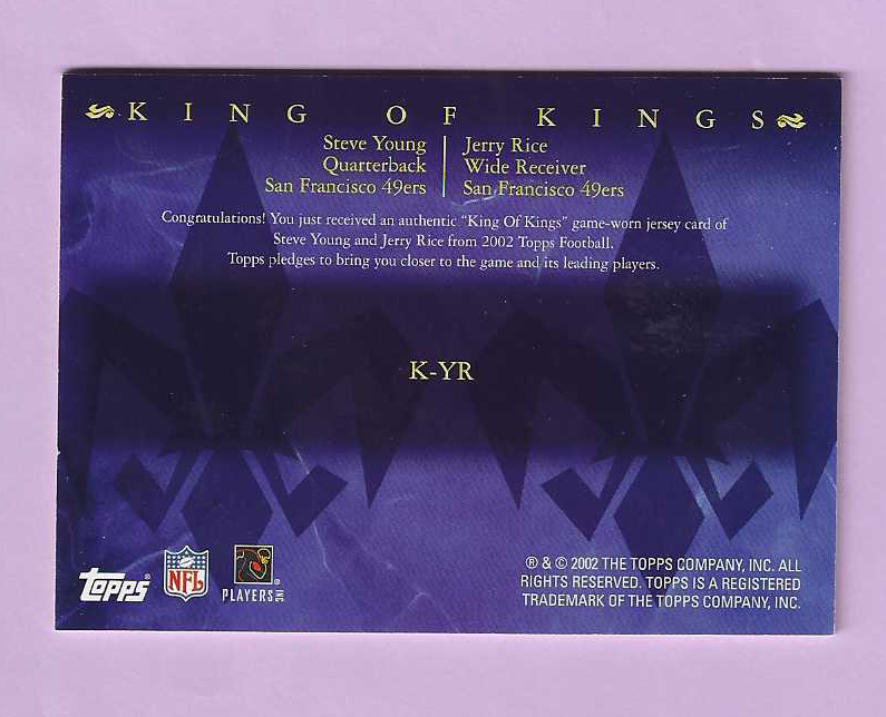 2002 Topps King of Kings Super Bowl MVP Jerseys Steve Young & Jerry ...
