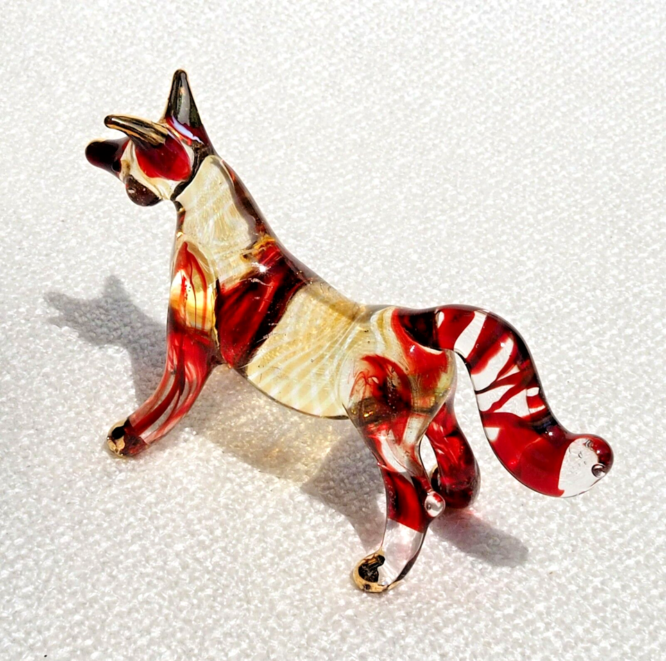Amber Maroon Fox figurine hand blown Art Glass gold trim 2.5in decor ...