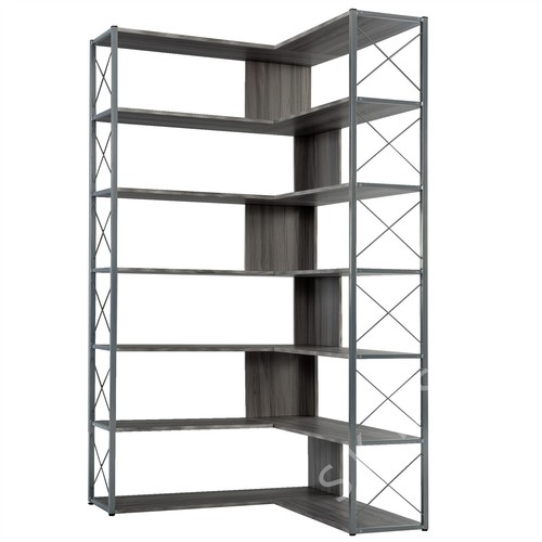 7-Tier L-Shaped Corner Bookcase, Metal Frame, Open Storage, Silver ...