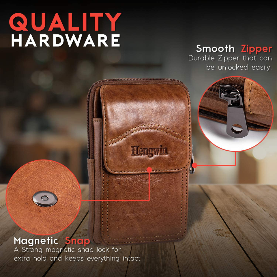 Hengwin Genuine Leather Phone Crossbody Bag with Shoulder Strap Men ...